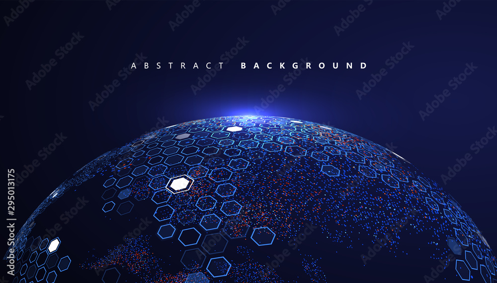 Multicolored Earth composed of colorful particles and hexagon, vector ...