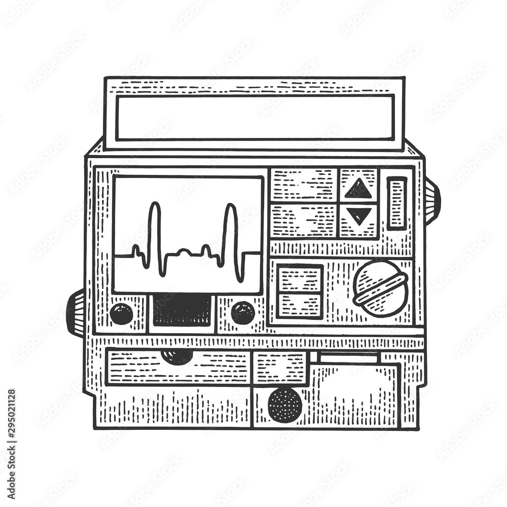 Defibrillator heart cardiac medical electronic device sketch engraving ...