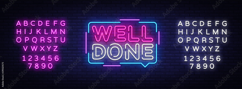 Well Done neon text vector design template. Well Done neon logo, light ...
