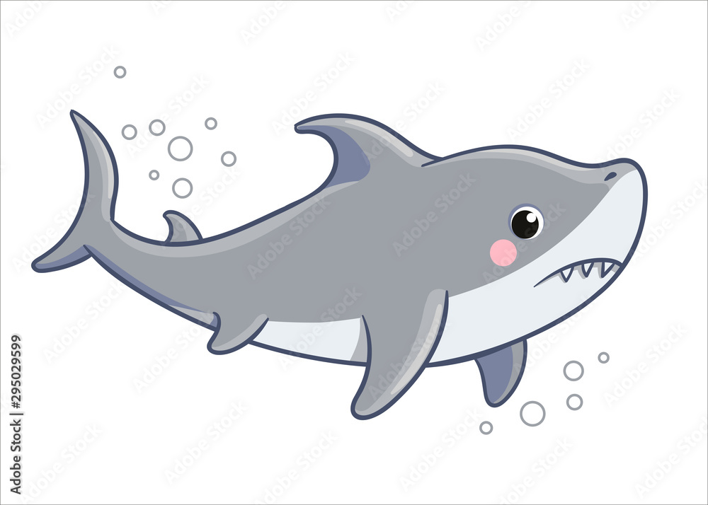 Cute sad shark on a white background. Vector illustration with sea fish ...