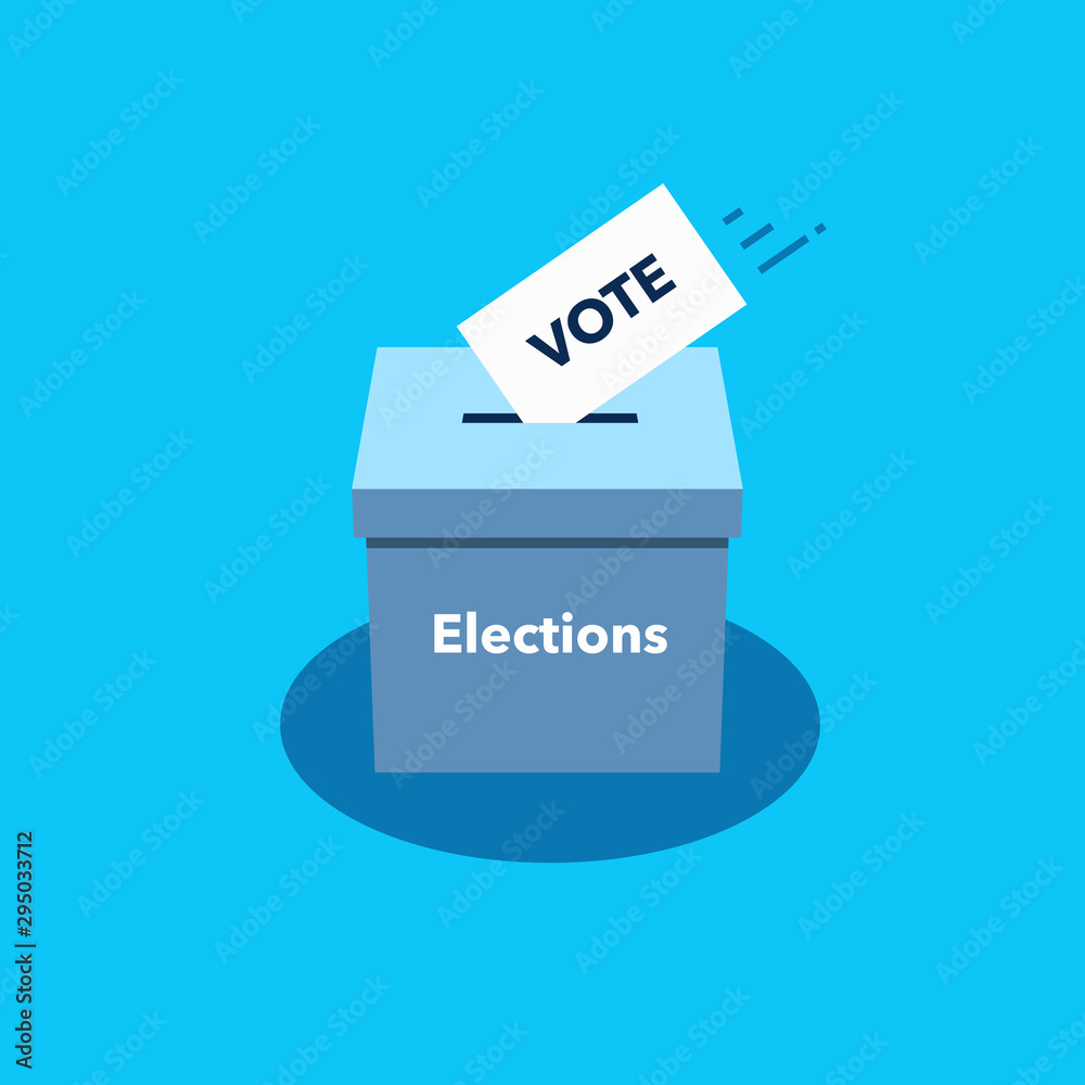 Simple illustration of the ballot box and voting paper. Flat design ...
