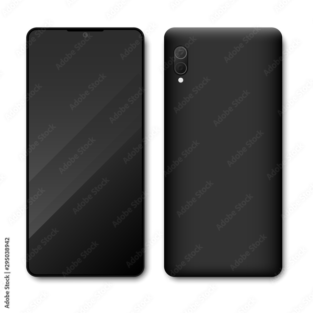 Realistic black smartphone mockup front and back side view isolated on ...