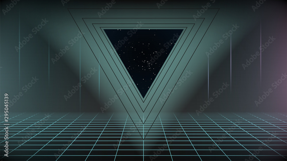 Retrowave background. Synthwave 80s style. Blue perspective grid with ...