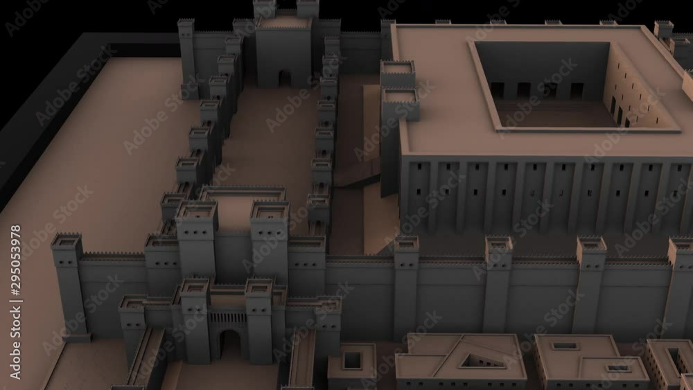 Babylon rotation zoom out drone view - 3D model animation on a black ...