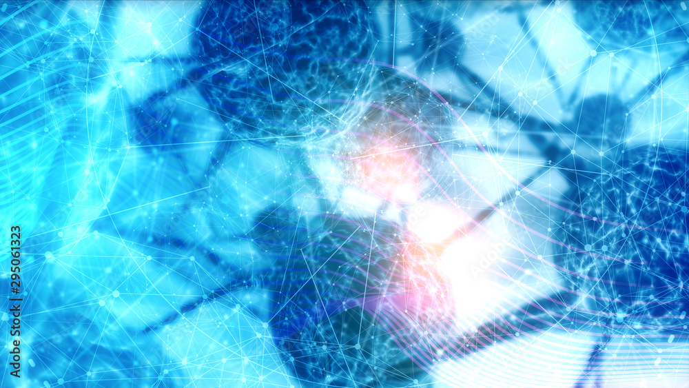 Neuron cells network. Visualisation of neurons and nervous system. 3D ...