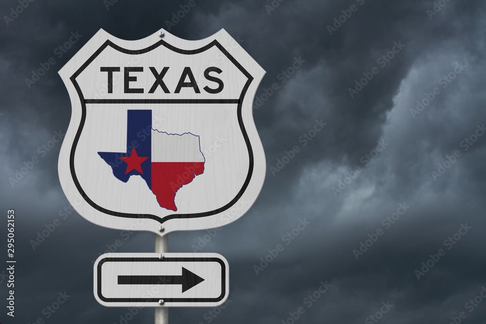 Texas map and state flag on a USA highway road sign Stock Photo | Adobe ...