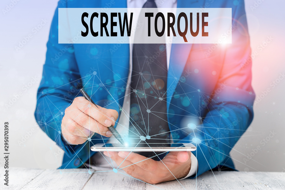 Text sign showing Screw Torque. Business photo showcasing measure of ...