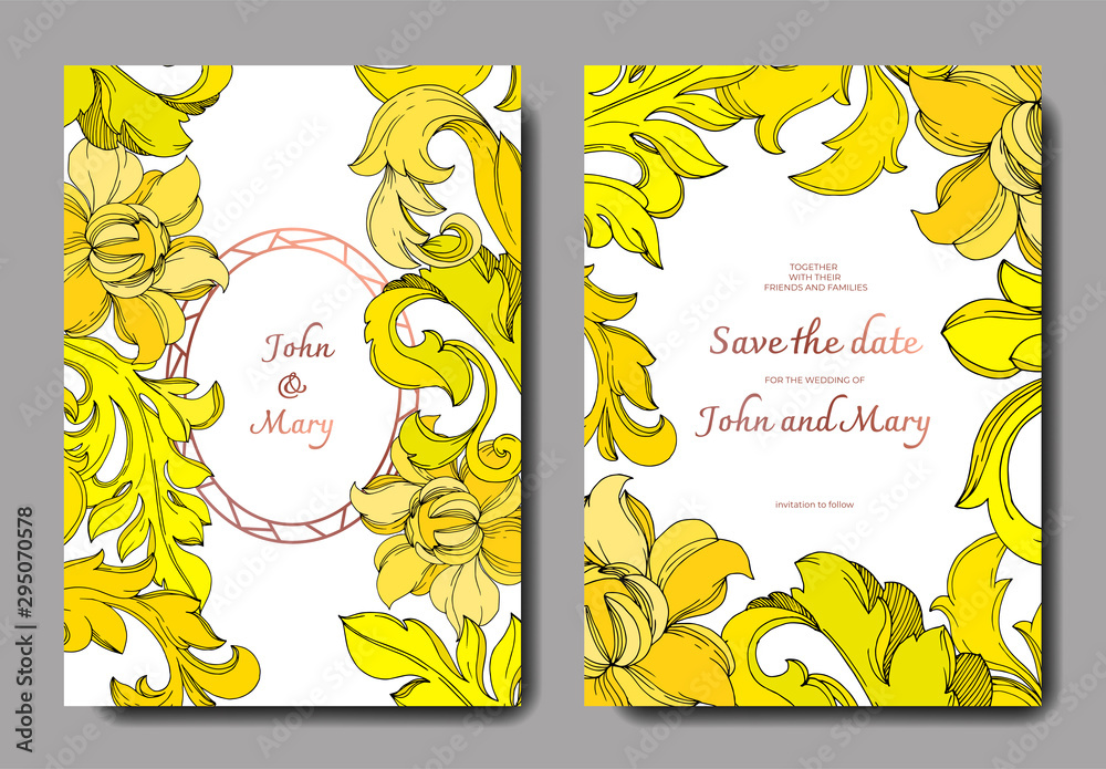 Vector Golden monogram floral ornament. Black and white engraved ink art. Wedding background ...