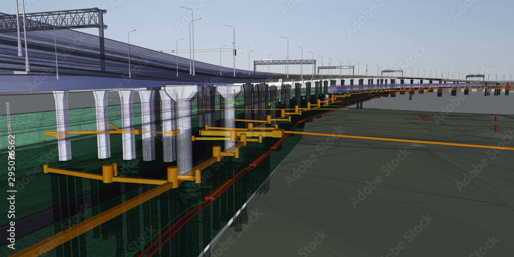 The BIM model of the object of transport infrastructure of wireframe ...