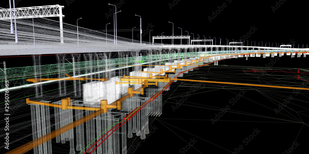 The BIM model of the object of transport infrastructure of wireframe ...