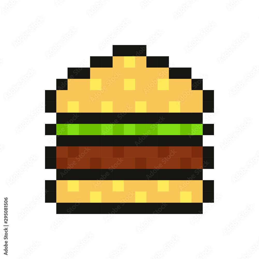 Burger. Pixel art. Retro game style. Vector illustration. Stock Vector | Adobe Stock
