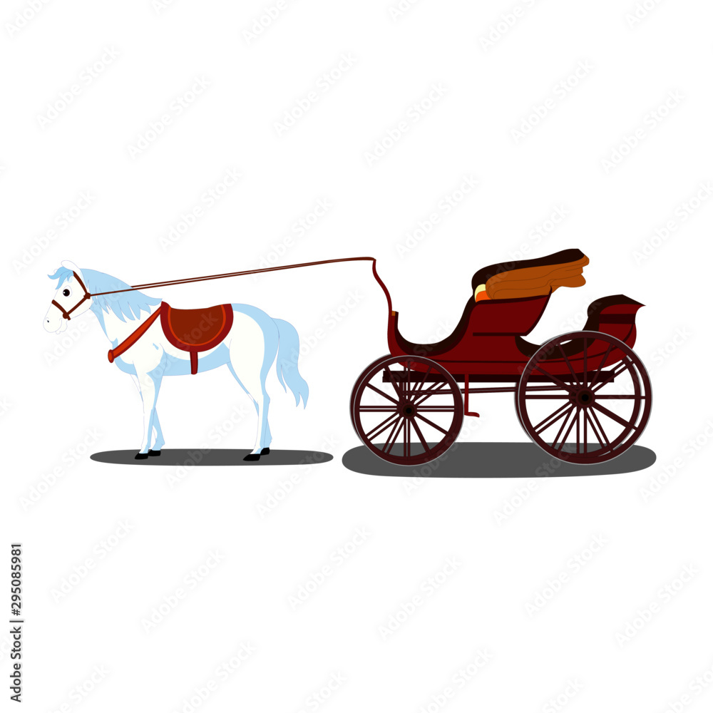 Cute White Horse with Carriage - Cartoon Vector Image Stock Vector ...