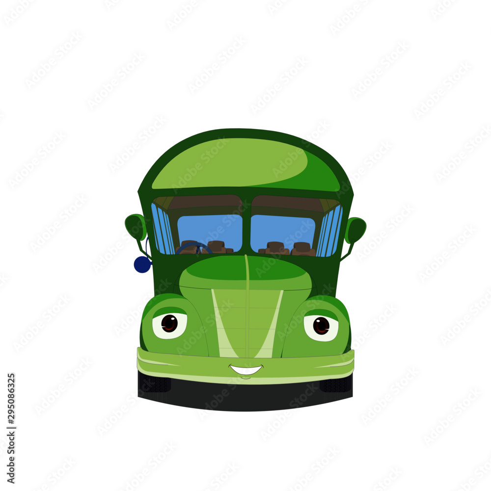 Green Bus Front View with Expressions - Cartoon Vector Image Stock ...