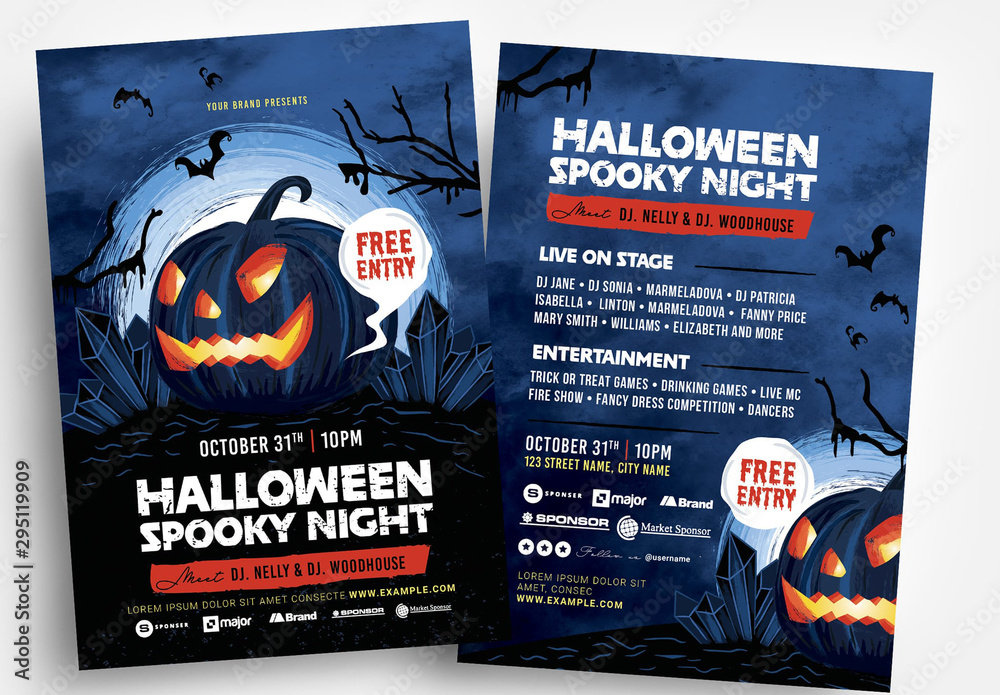 Halloween Spooky Illustrated Flyer Layout Stock Template | Adobe Stock