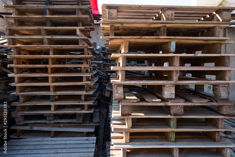 Old wooden pallet and rusty mechanisms in the workshop of an old ...