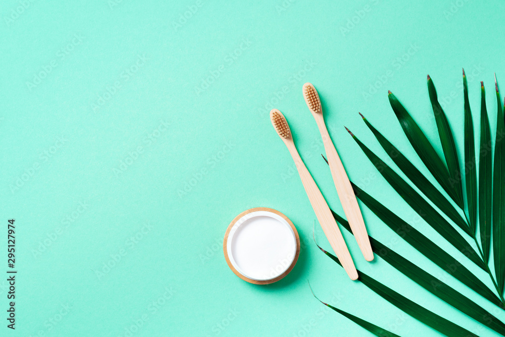 Zero waste concept. Natural toothpaste from baking soda and bamboo ...
