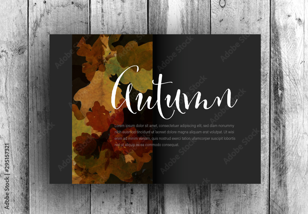 Dark Card Layout with Autumn Imagery Stock Template | Adobe Stock