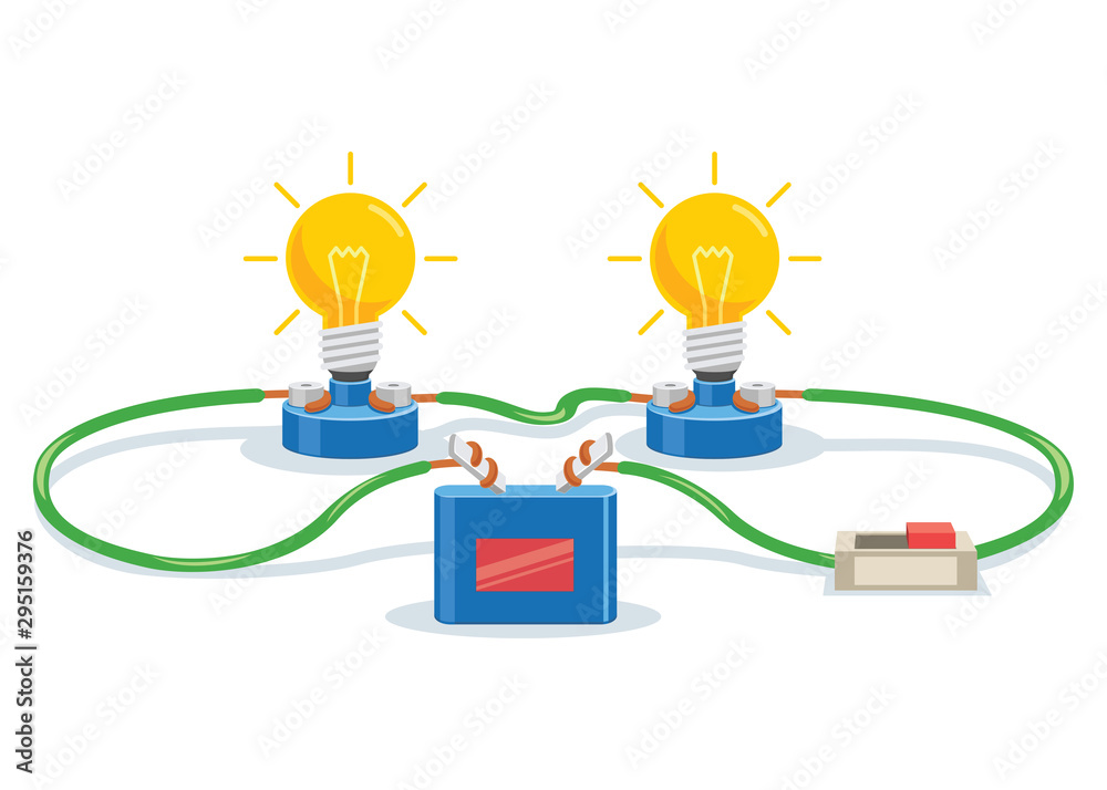 Simple Electric Circuit Experiment For Children Education Stock Vector