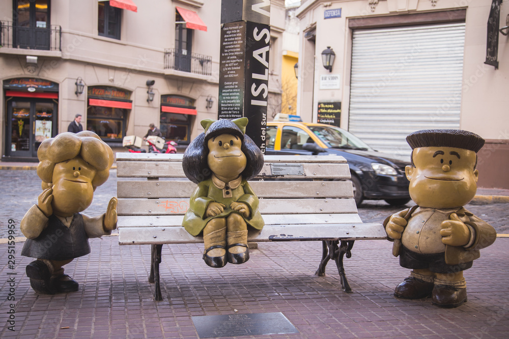 17 August 2017, Mafalda - Argentine comic strip character. Statue in ...