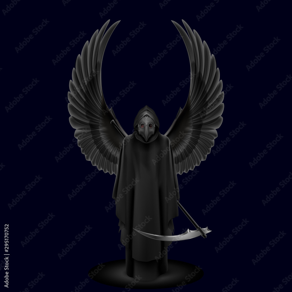 Plague Doctor with Two Wings Up Over. Medieval Death Symbol Plague ...