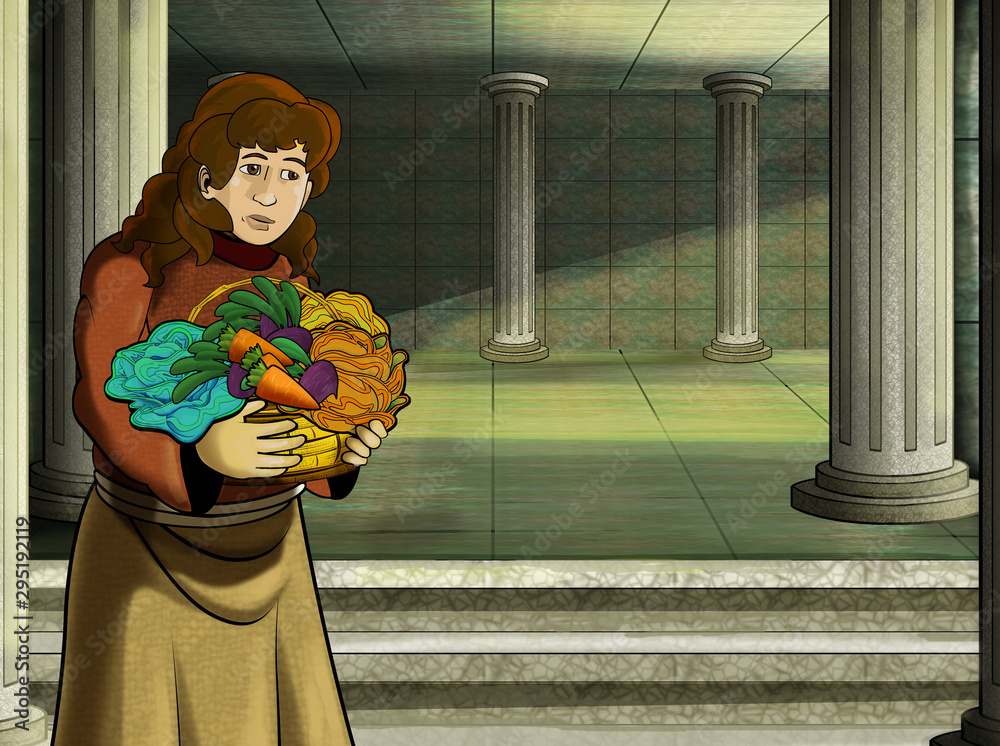 cartoon scene with roman or greek merchant trader woman ancient ...