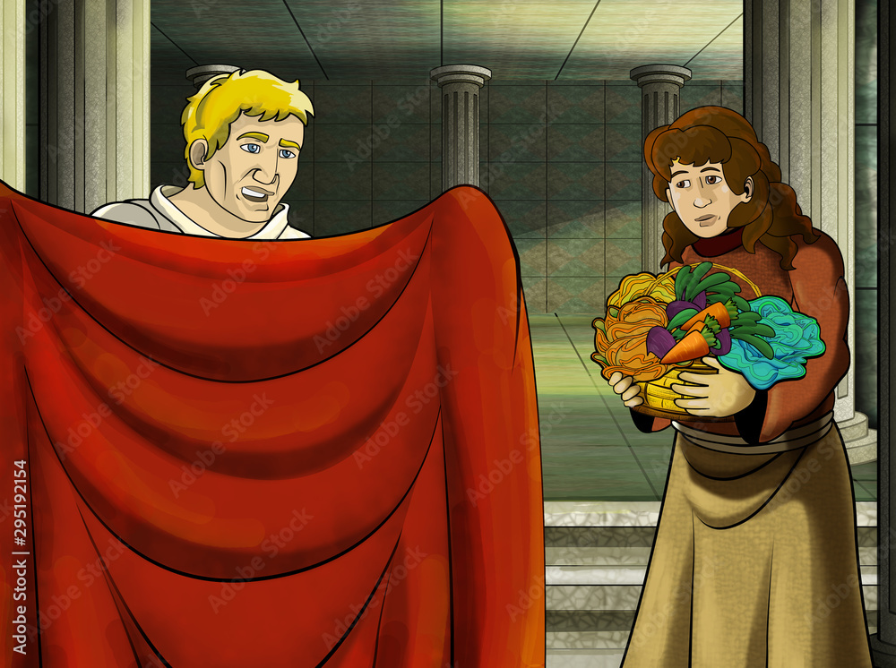 cartoon scene with roman or greek merchant trader ancient character ...