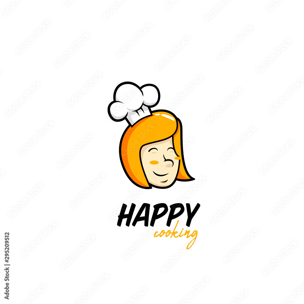 happy cooking kitchen logo with blonde yellow hair sweet female woman ...