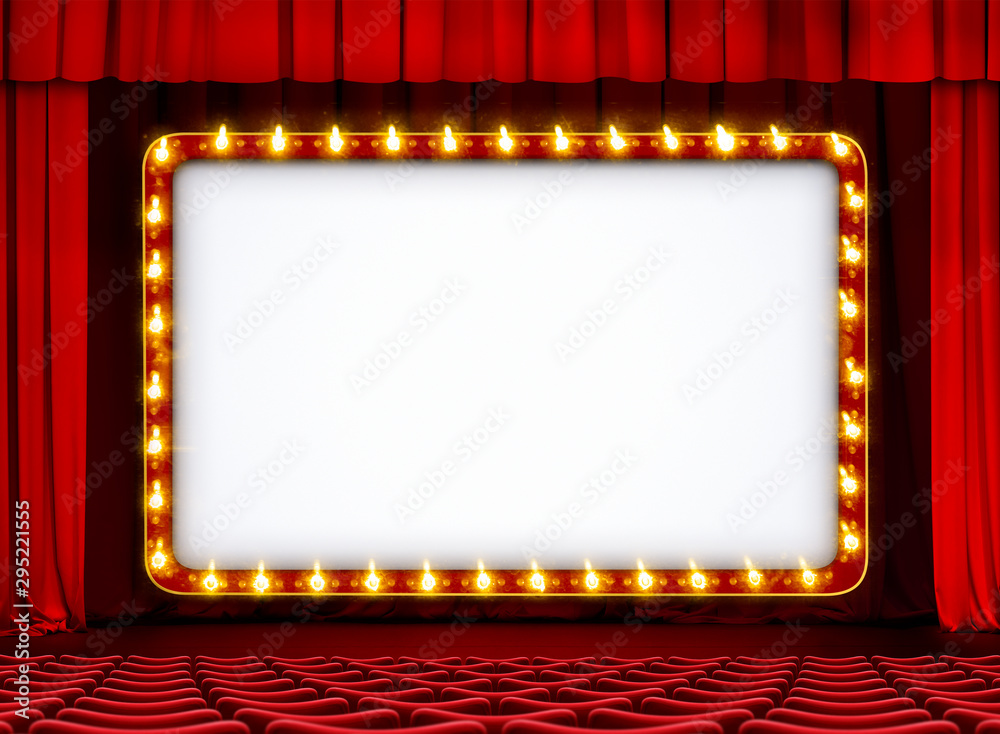 Theater or movie sign on red stage with curtain Stock Illustration ...