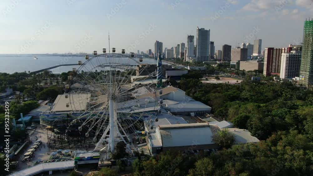 Nice aeial view Star City theme park,big Ferris Wheel,roller coaster ...