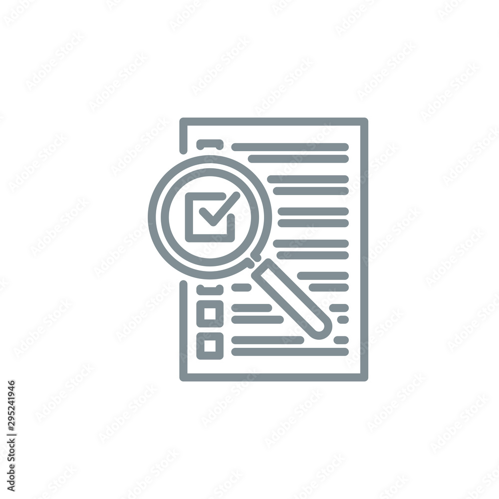 check box list page with magnifier glass outline flat icon. Single ...