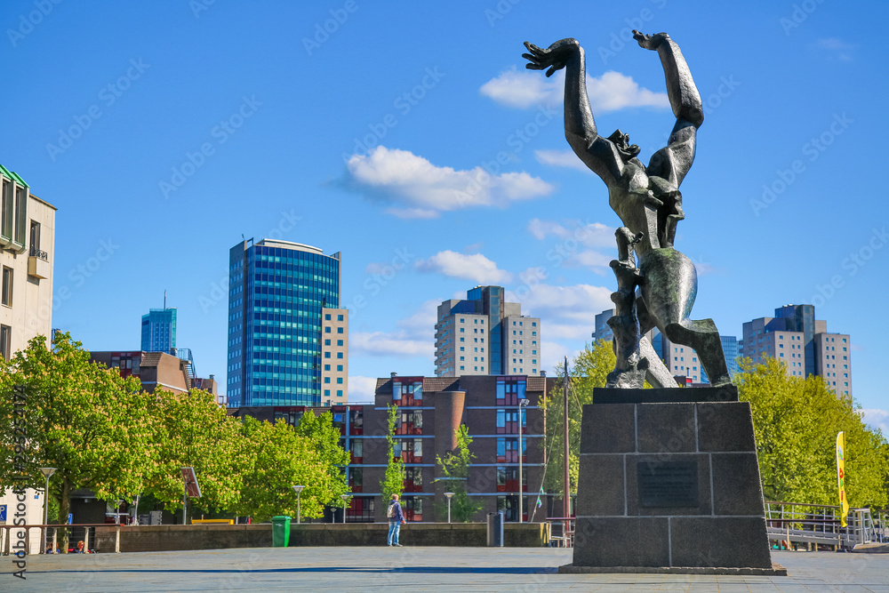 Rotterdam, The Netherlands - May, 2018: Bronze monument Destroyed City ...