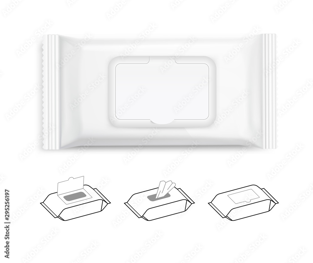 Wet wipes flow pack isolated on white background. Template for your ...