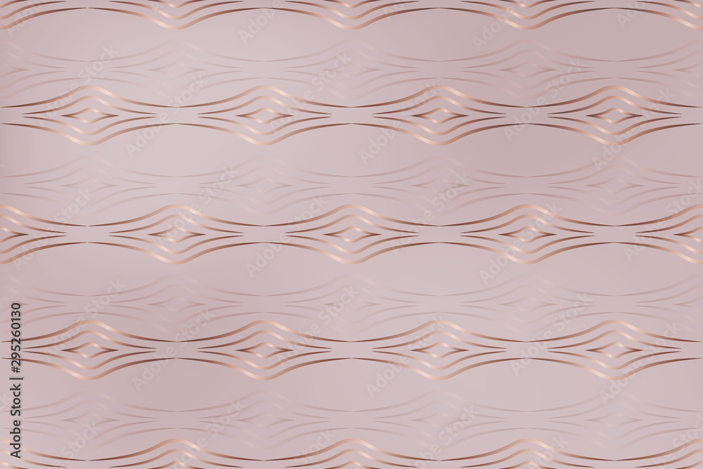 vector seamless geometric pattern of pink gold wavy lines. gold glitter ...