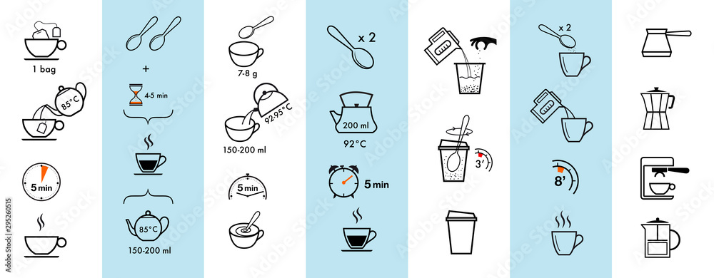 Set of methods of brewing tea and coffee. Preparation instructions ...