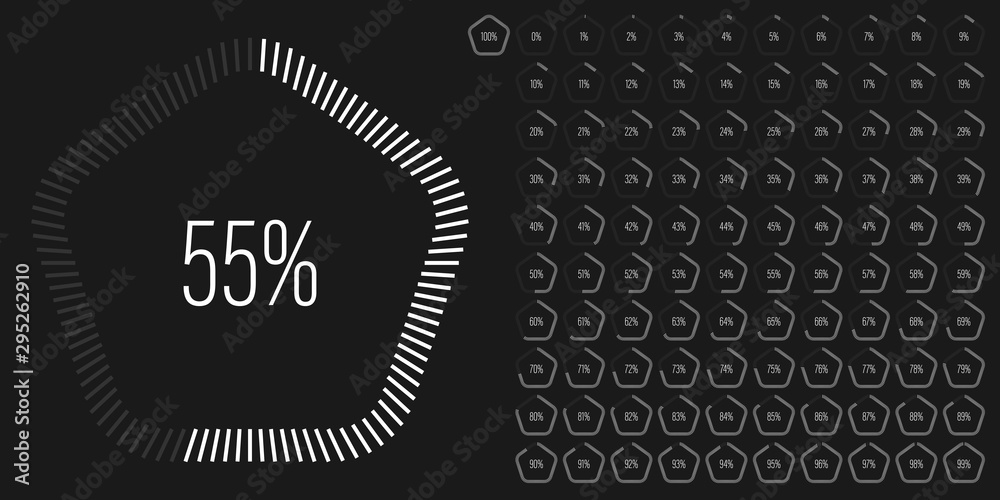 Set of pentagon percentage diagrams meters from 0 to 100 ready-to-use ...