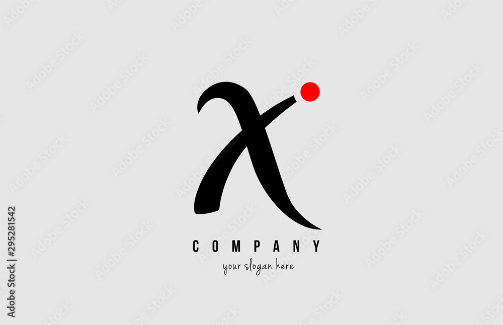 X black and white alphabet letter with red circle for company logo icon ...