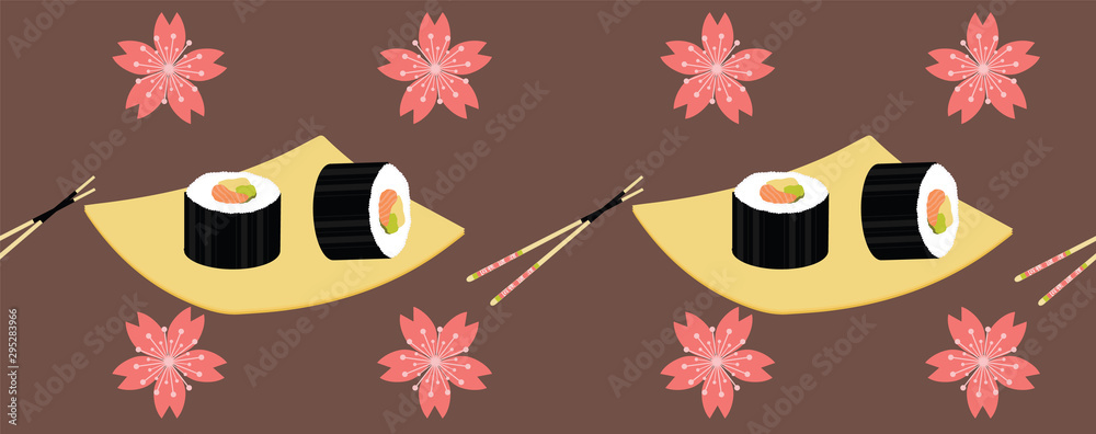 Cute japanese food inspired seamless horizontal border pattern ...