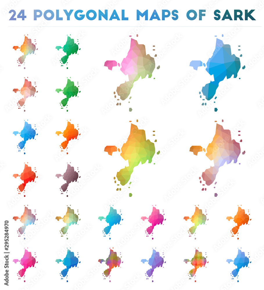 Set of vector polygonal maps of Sark. Bright gradient map of island in ...