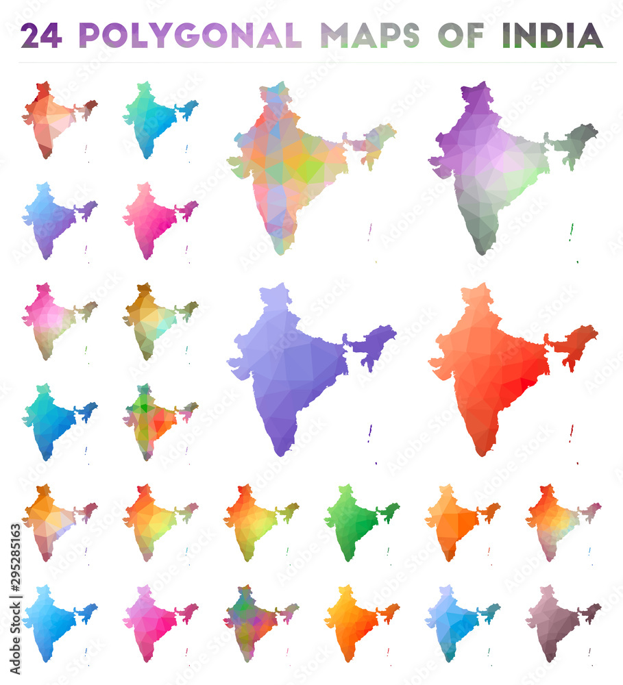 Set of vector polygonal maps of India. Bright gradient map of country ...