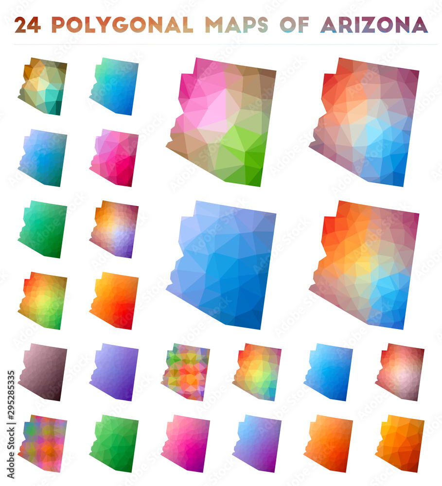 Set of vector polygonal maps of Arizona. Bright gradient map of us ...