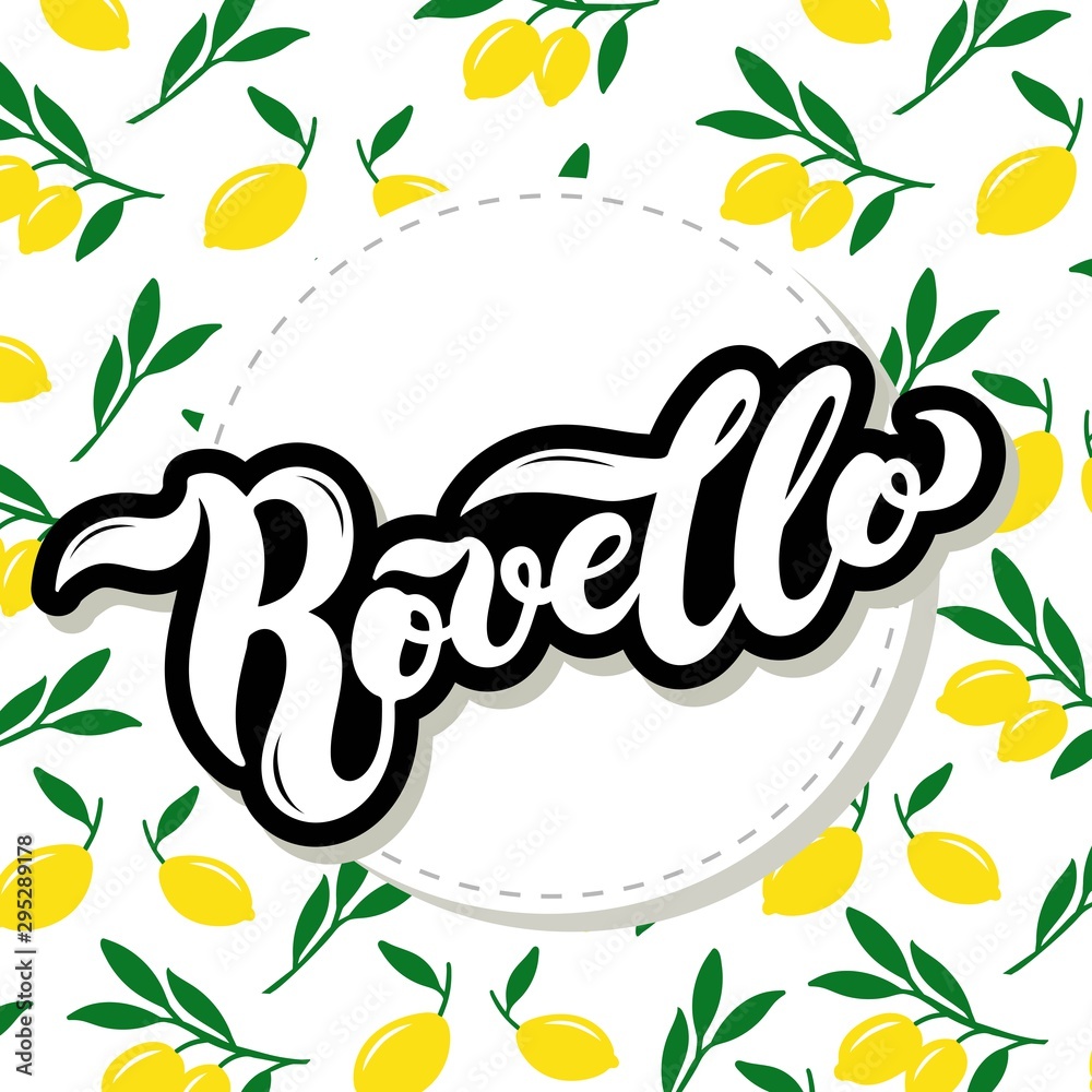 Rovello. The name of Italian town on the Amalfi coast. Hand drawn ...