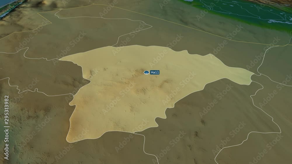 Ha'il - region of Saudi Arabia with its capital zoomed on the physical ...