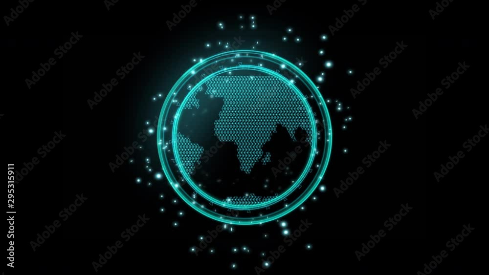 Flat style Triangle earth map rotation with searching symbol, with neon ...