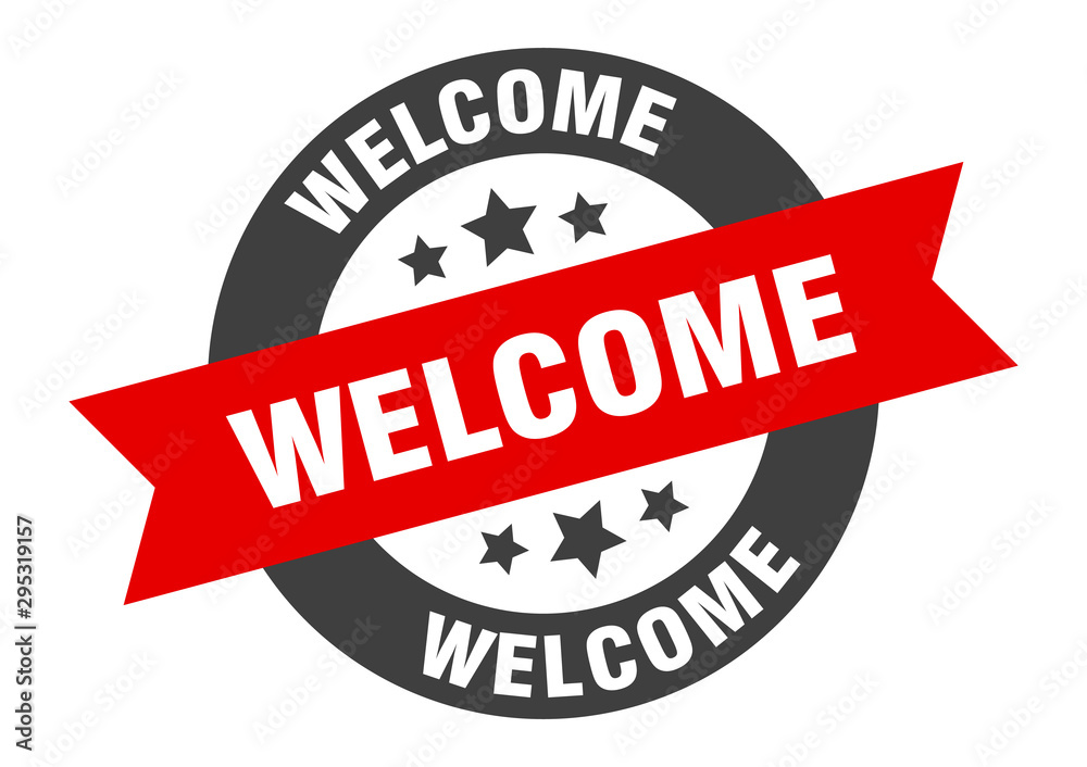 welcome sign. welcome black-red round ribbon sticker Stock Vector ...