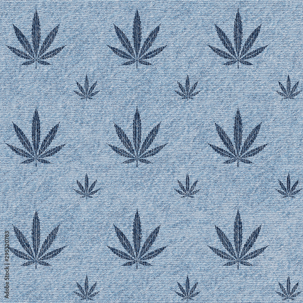 Marijuana cannabis leaf - decorative pattern - Blue jeans texture ...