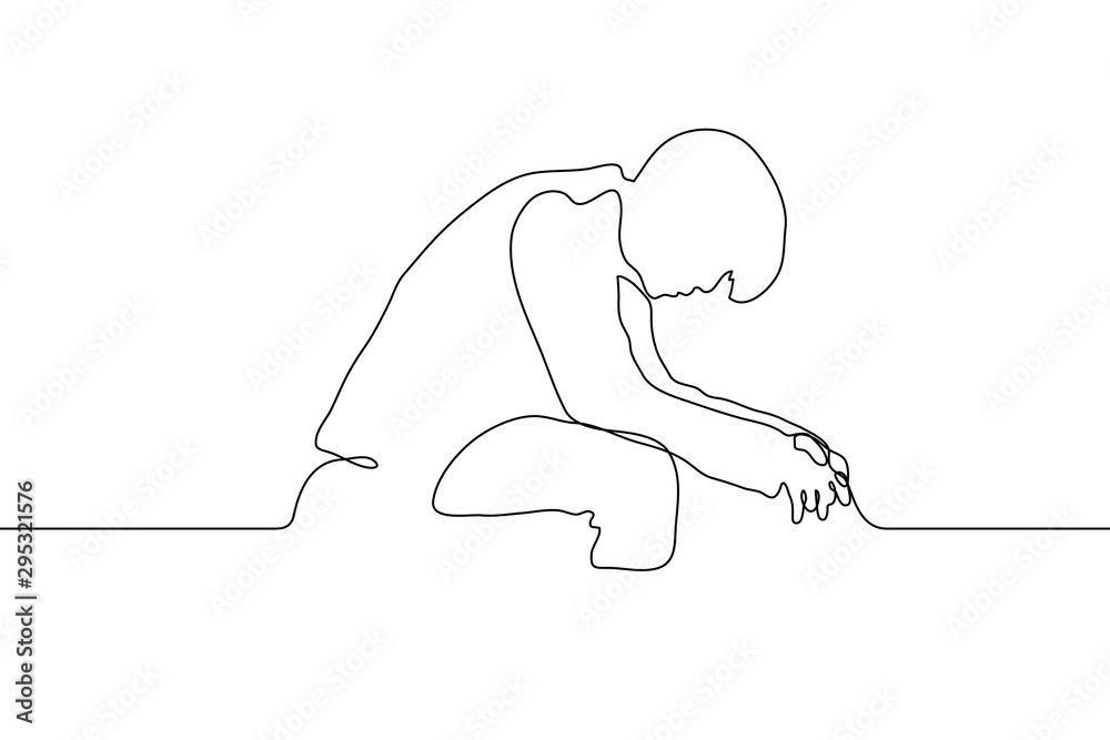 Continuous Line Art Silhouette Of A Man Seated With His Head Bowed The