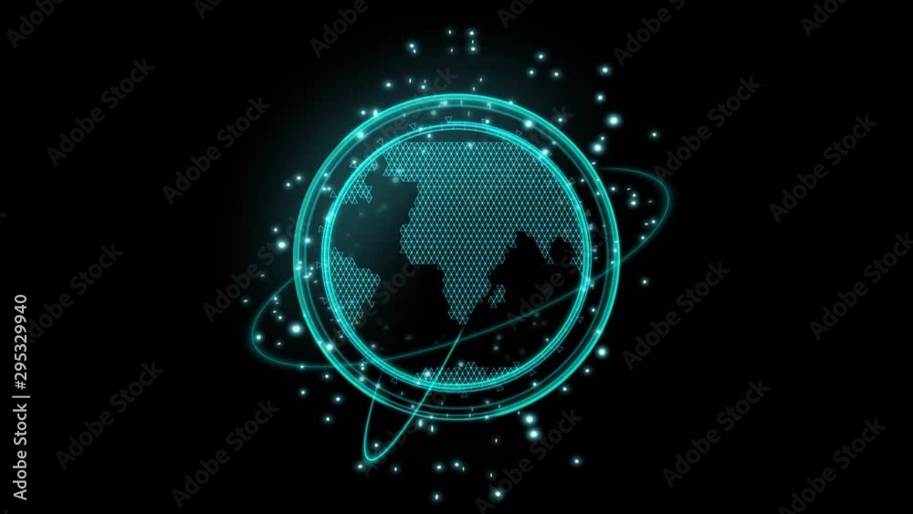 3d style Triangle earth map rotation with searching symbol, with neon ...