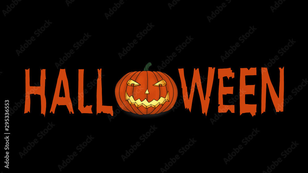 Scary Halloween Text with spooky grinning Pumpkin isolated on Black ...