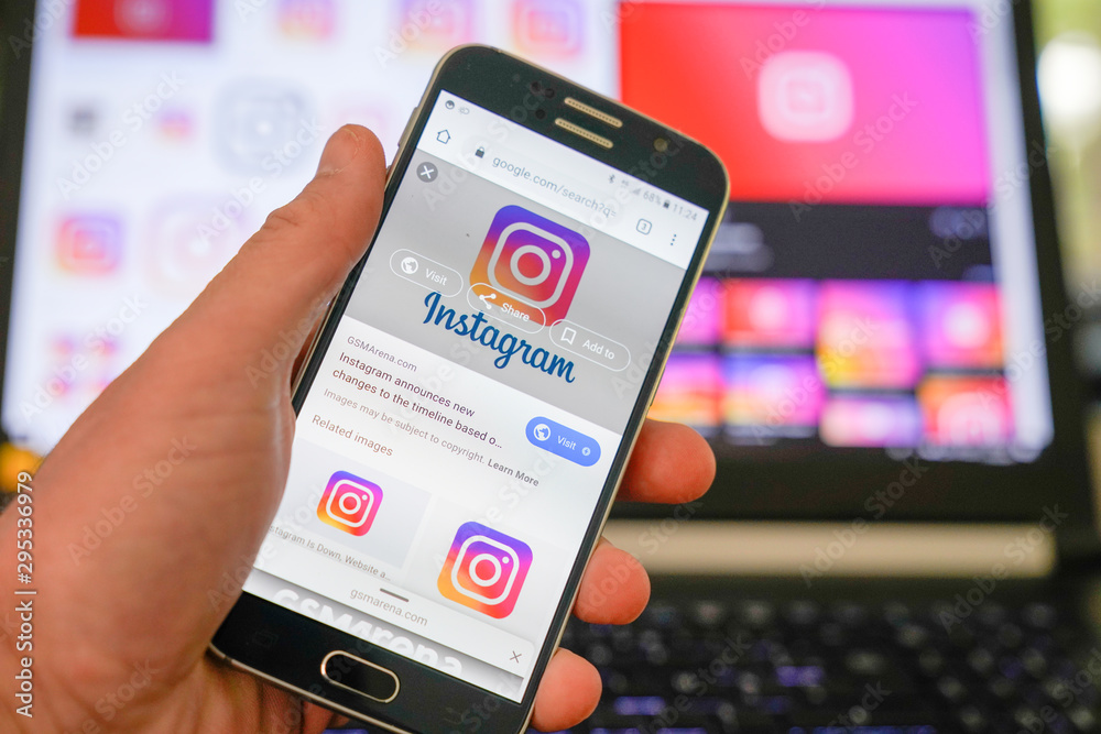 phone screen Instagram logo Social media photo sharing app for ...