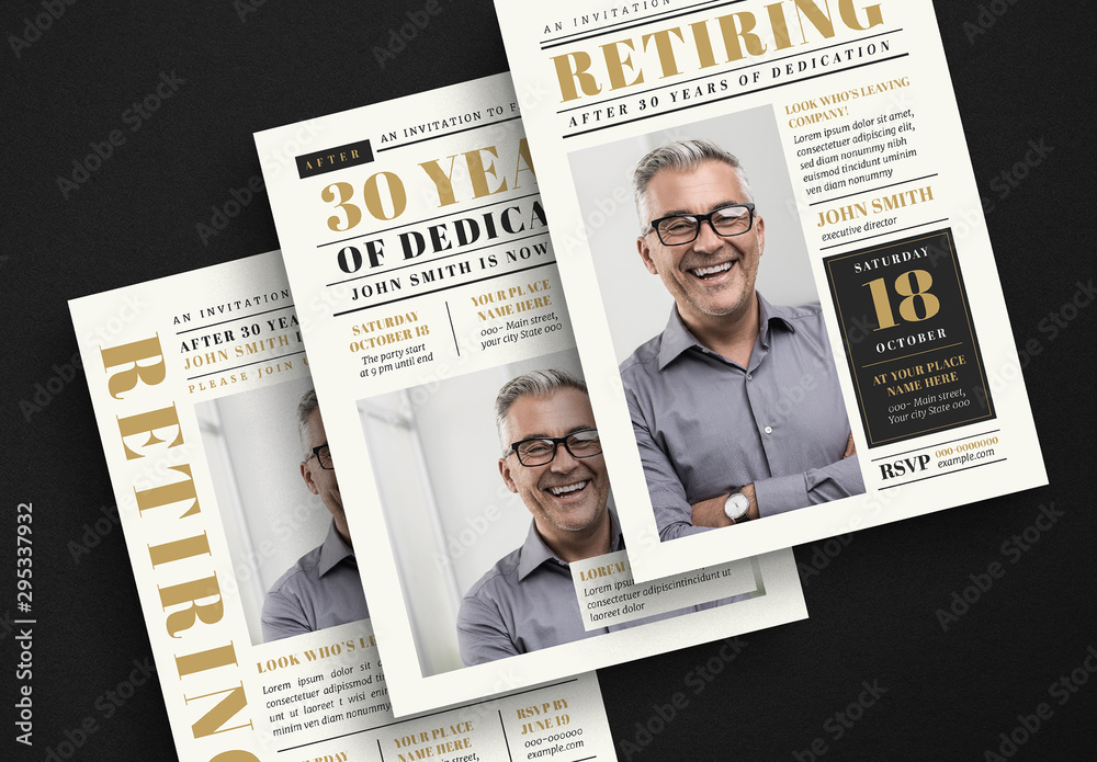 Newspaper Style Retirement Invitation Layout Stock Template | Adobe Stock